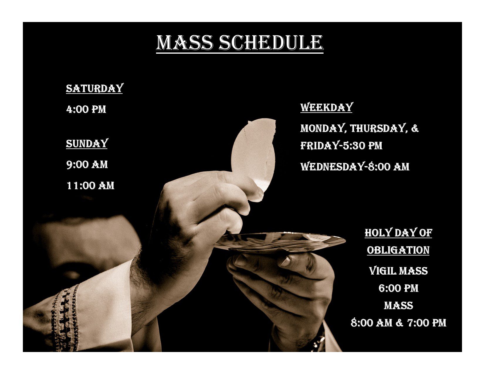 Mass Schedule | Our Lady of Angels Catholic Church